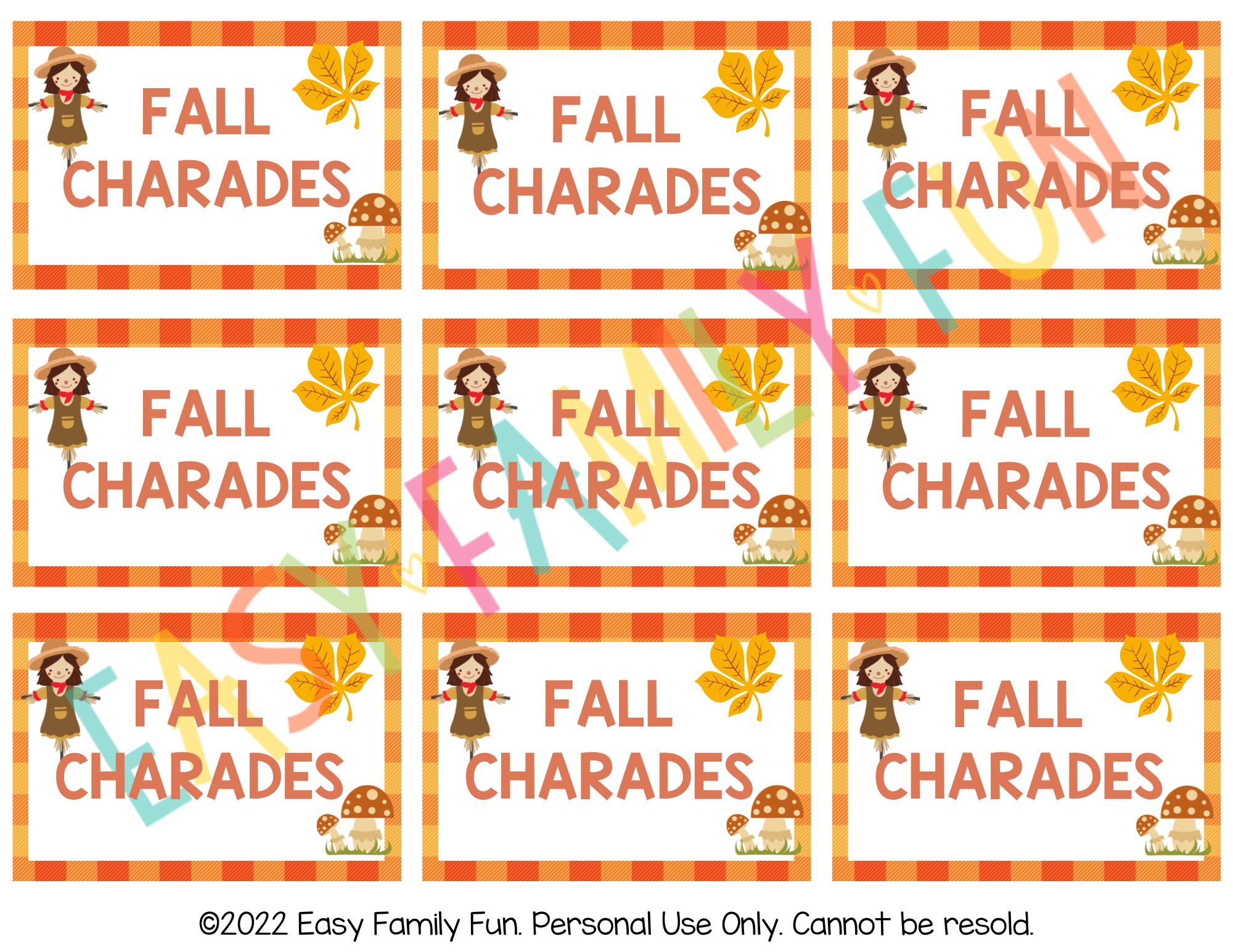 50 Fall Charades Ideas + Printable Cards - Easy Family Fun- Games ...