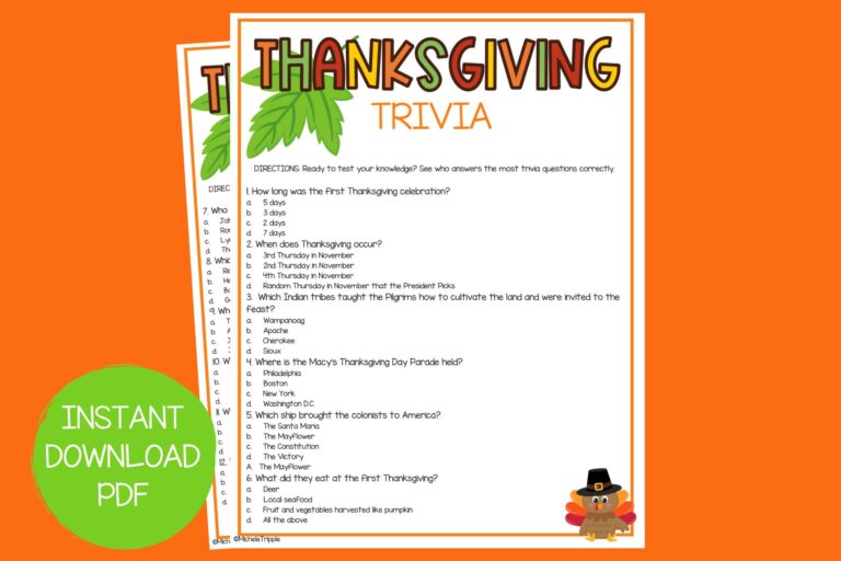 50 Festive Multiple Choice Thanksgiving Trivia Questions for Kids with ...