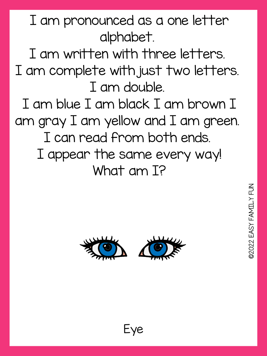 45 Riddles For Eyes - Easy Family Fun- Games, Trivia, and Jokes