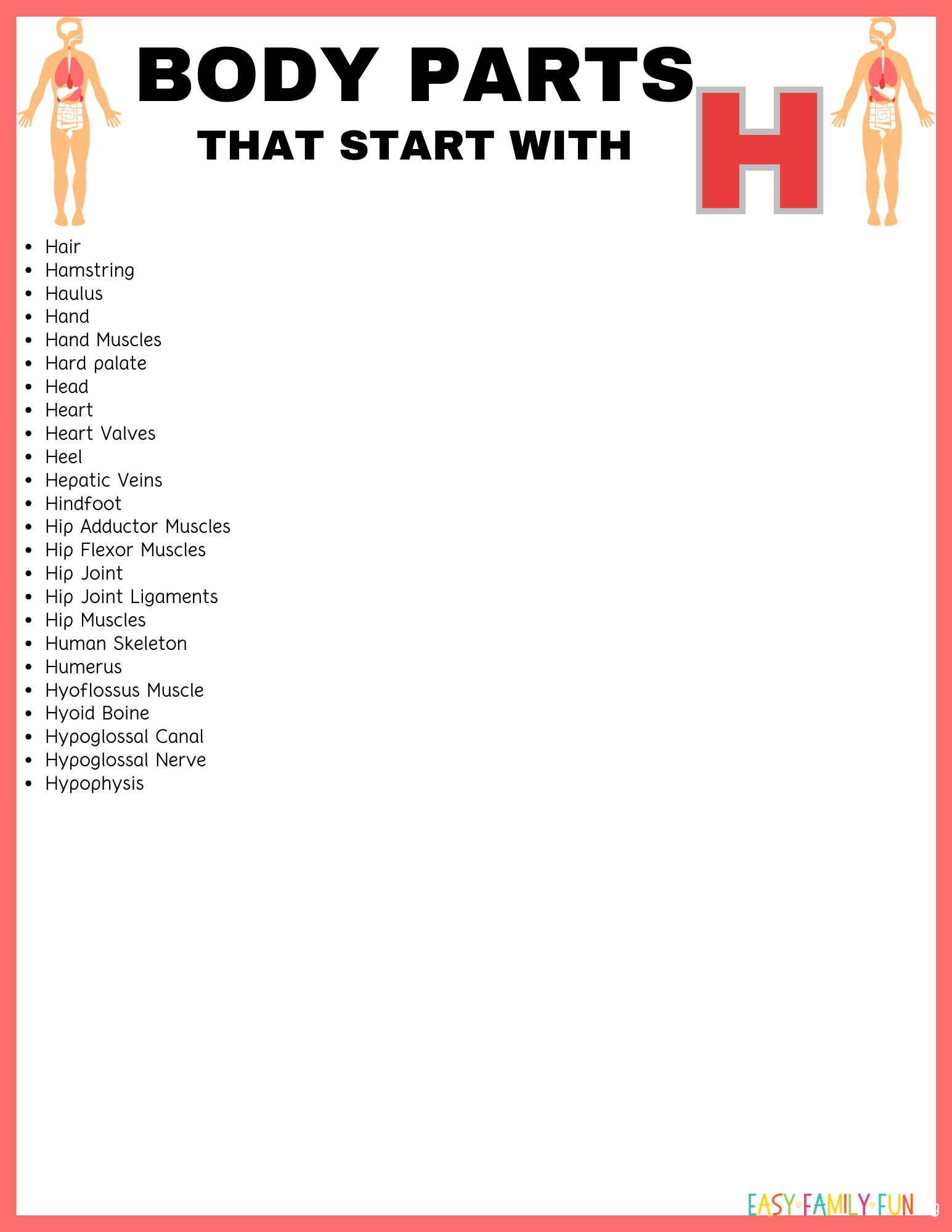 Body Parts that Start with H - Easy Family Fun- Print-and-Play Family ...