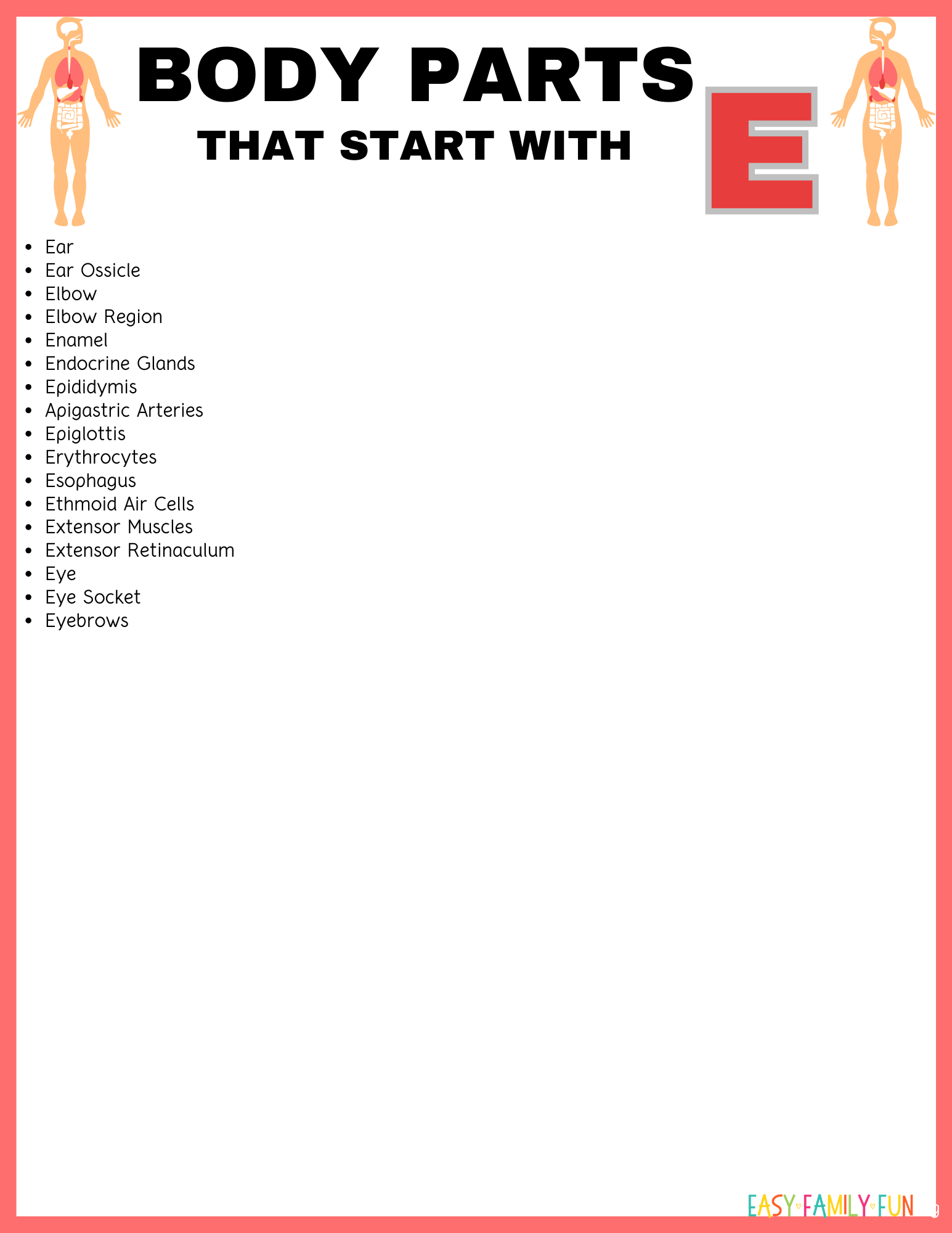 Explore Body Parts That Start With E - Easy Family Fun- Games, Trivia ...