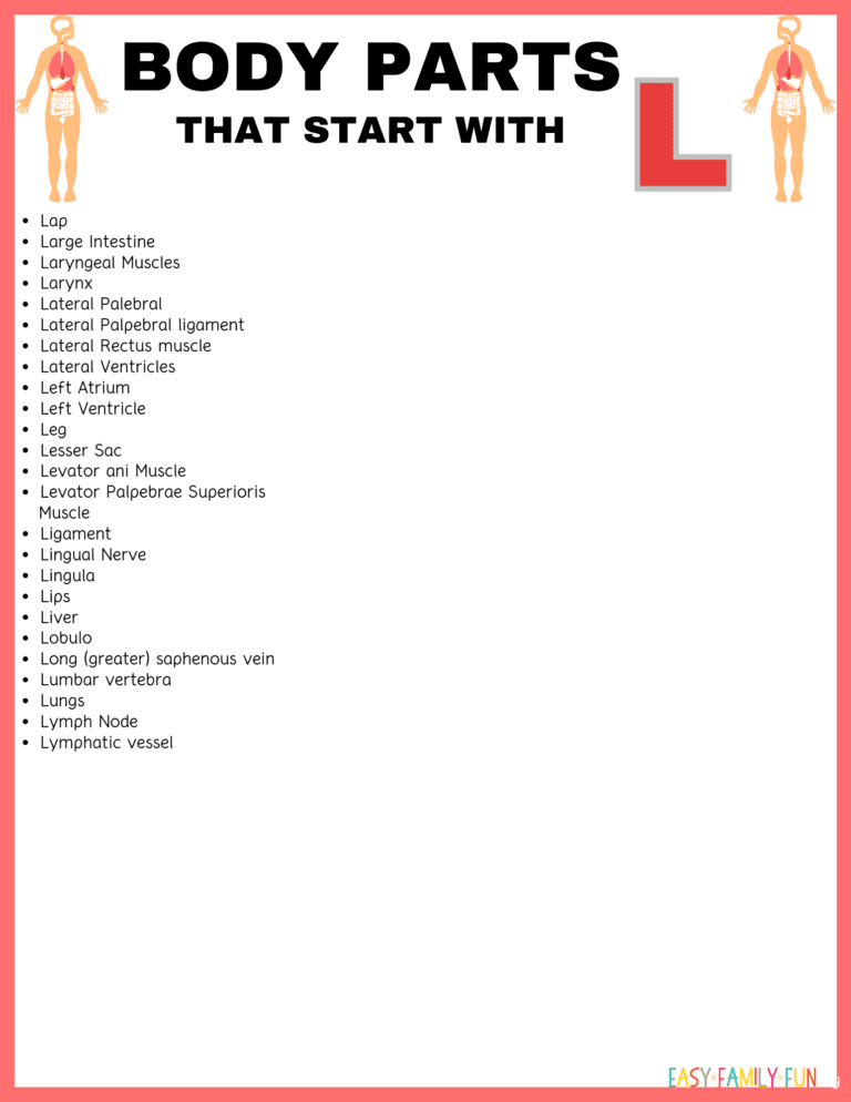 Exploring Body Parts That Start With L - Easy Family Fun- Print-and ...