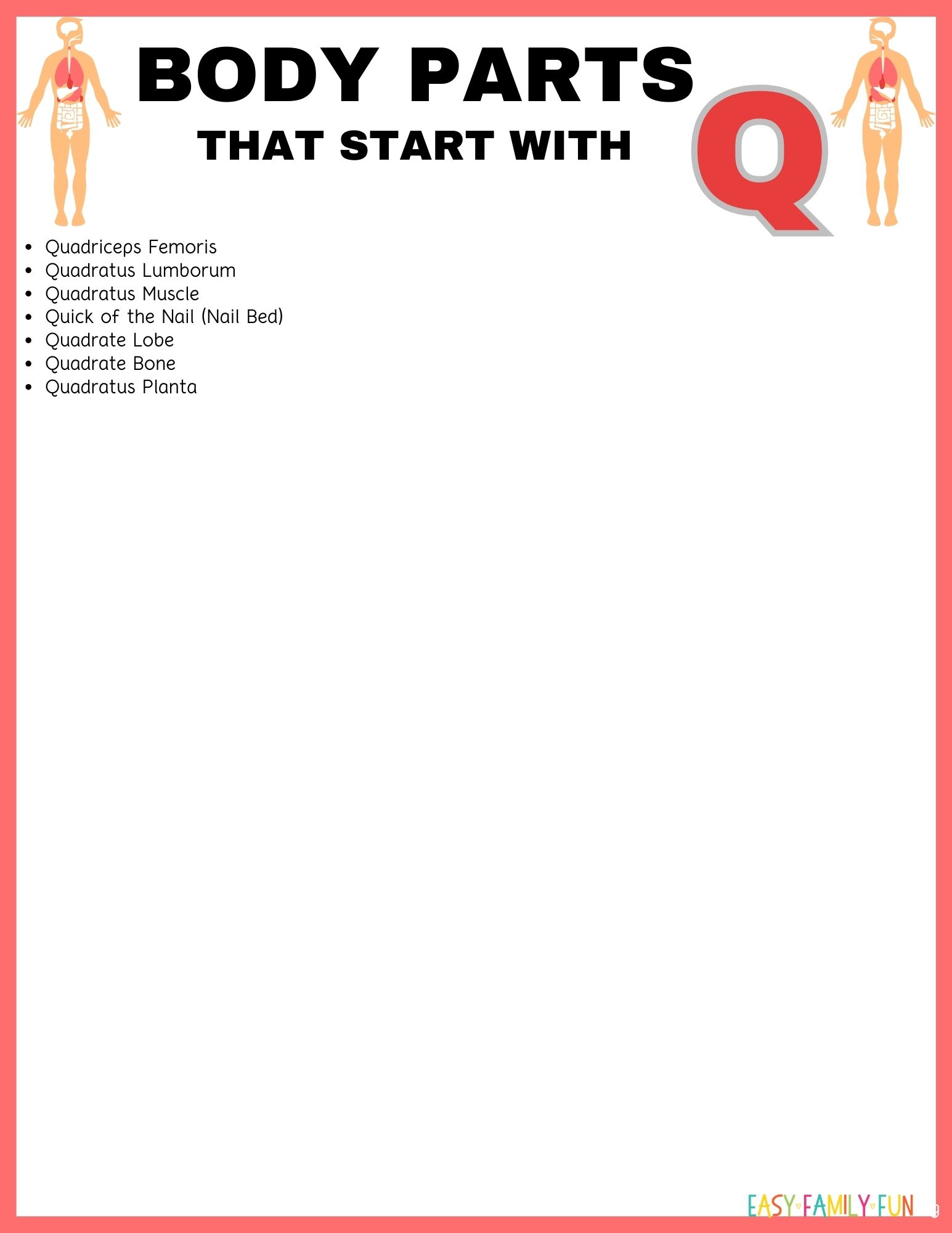 Body Parts that Start with Q - Easy Family Fun- Print-and-Play Family ...