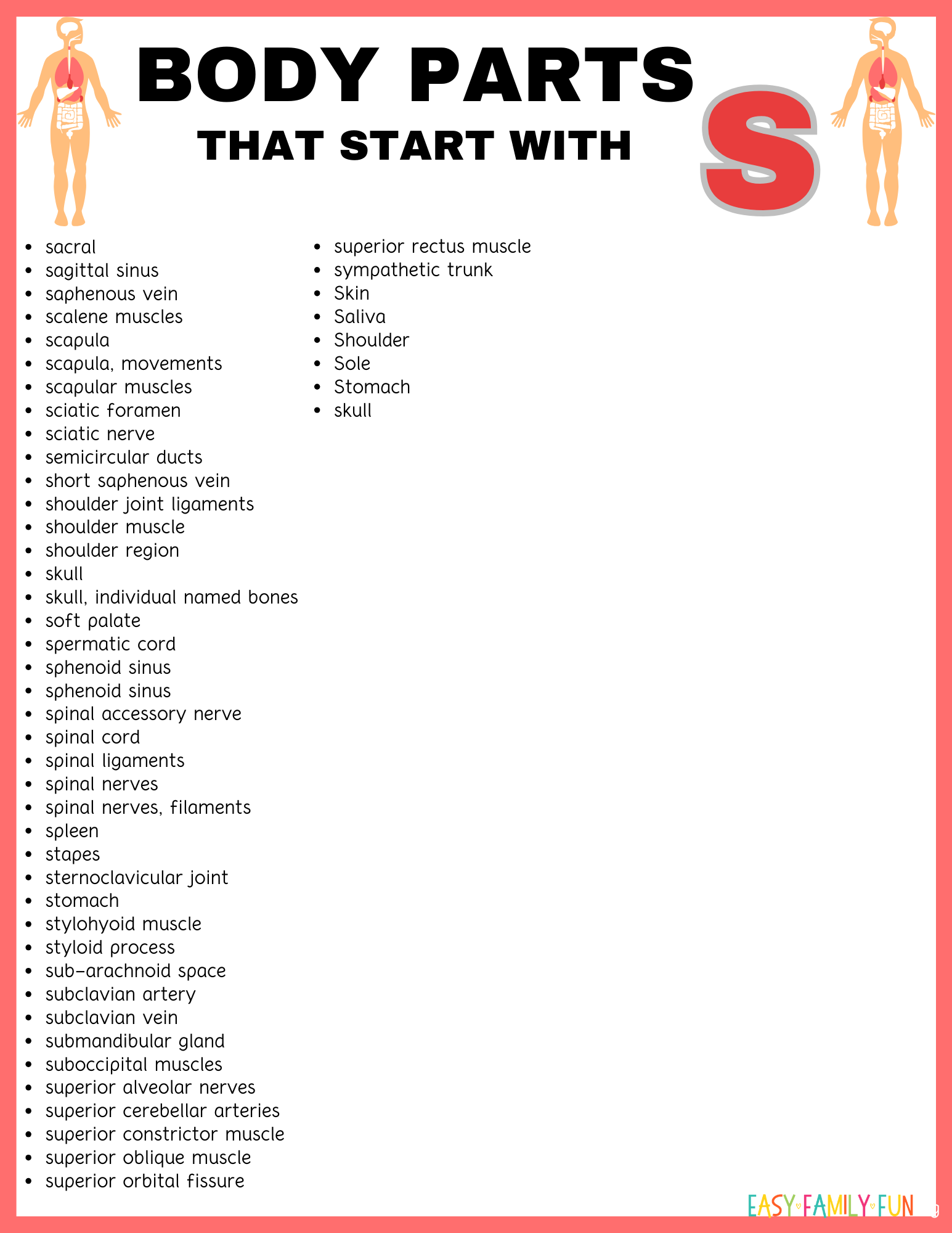 Body Parts That Start With S - Easy Family Fun- Print-and-Play Family ...