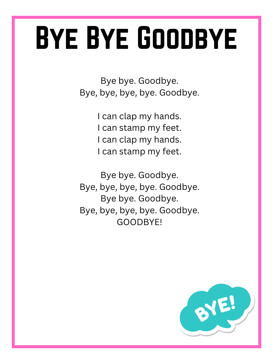 Goodbye Songs For Kids Lyrics and Printable - Easy Family Fun- Games, Trivia, and Jokes