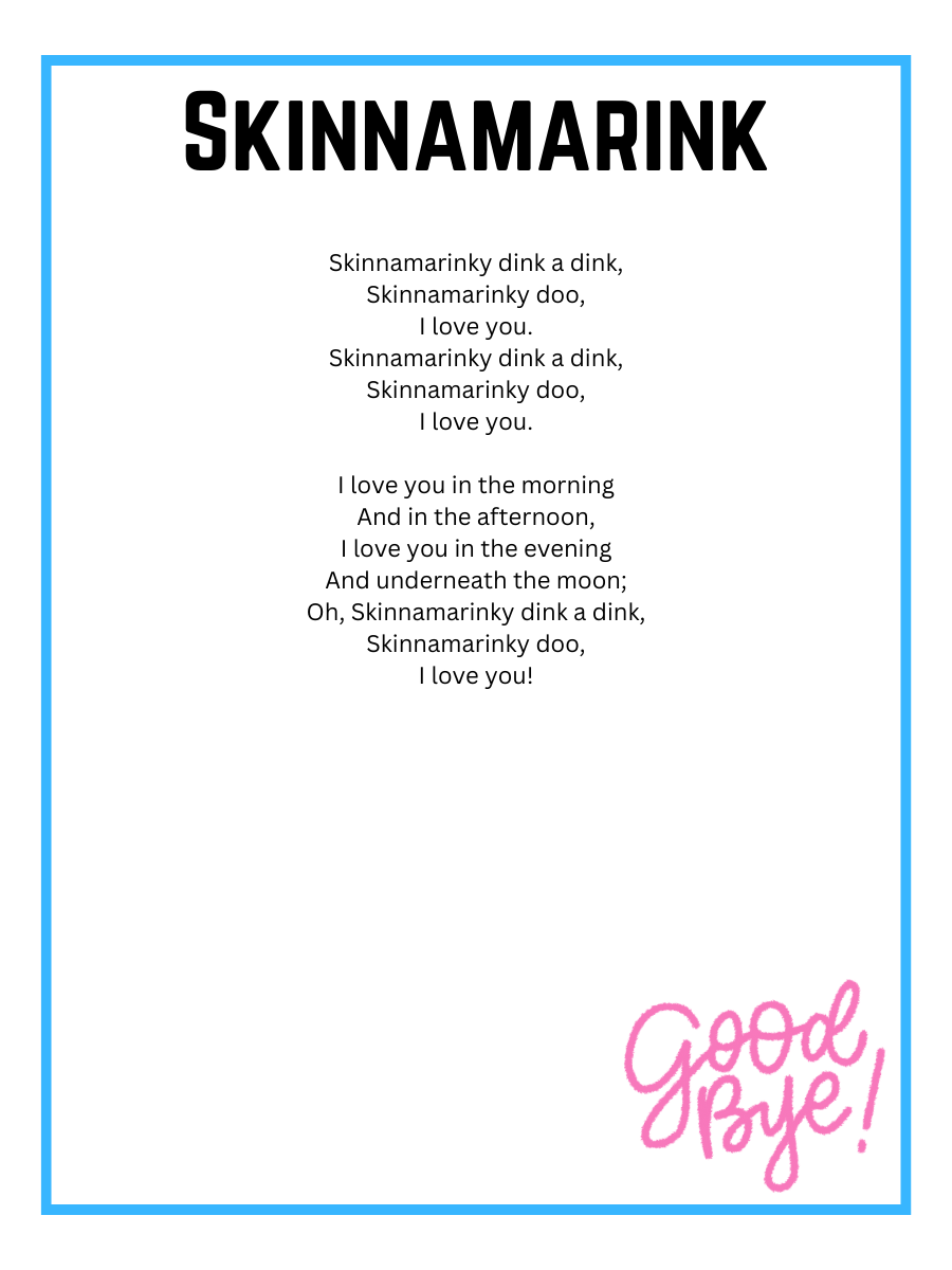 Goodbye Songs For Kids Lyrics and Printable - Easy Family Fun- Print-and-Play Family Fun Hub