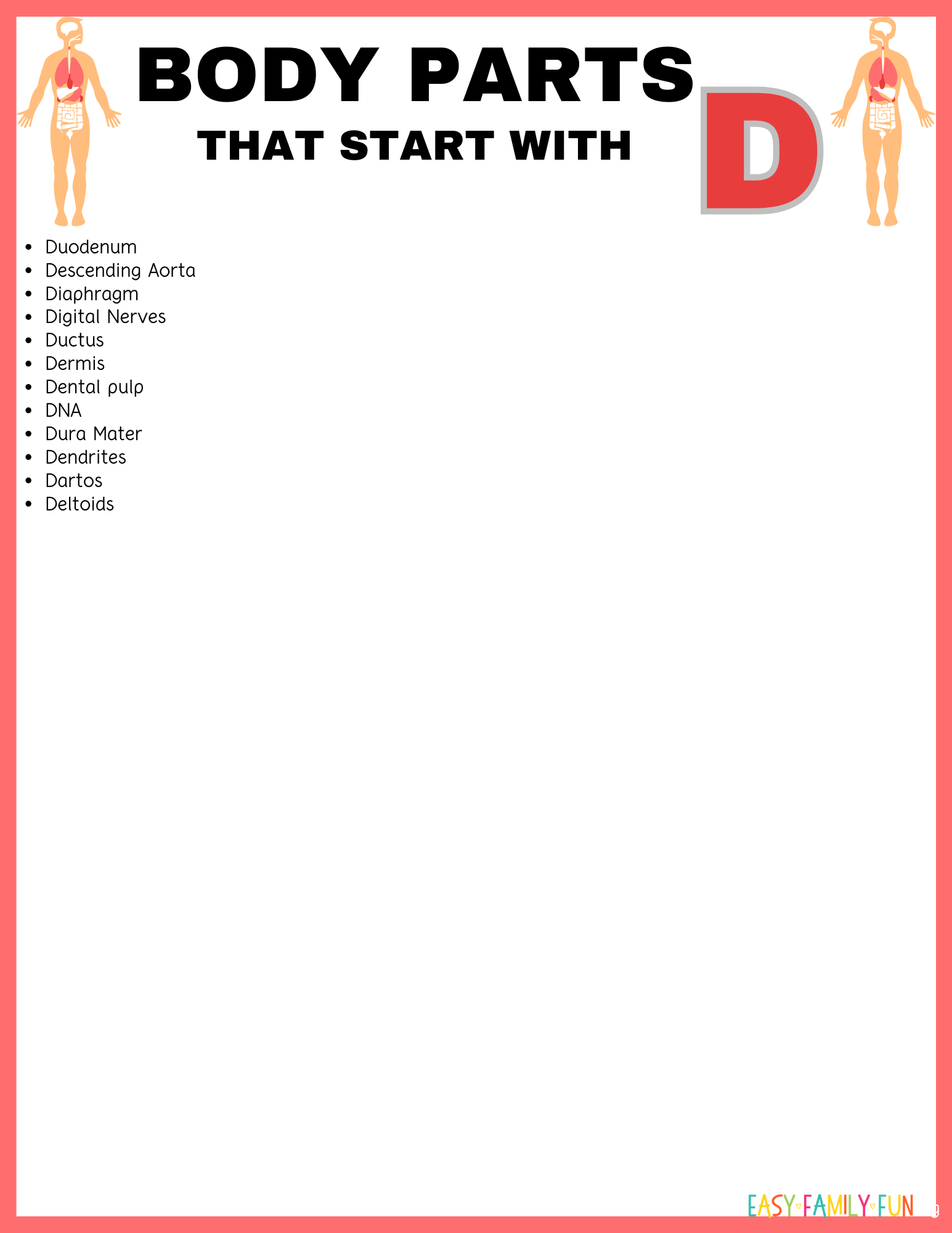 Body Parts That Start With D - Easy Family Fun- Print-and-Play Family ...